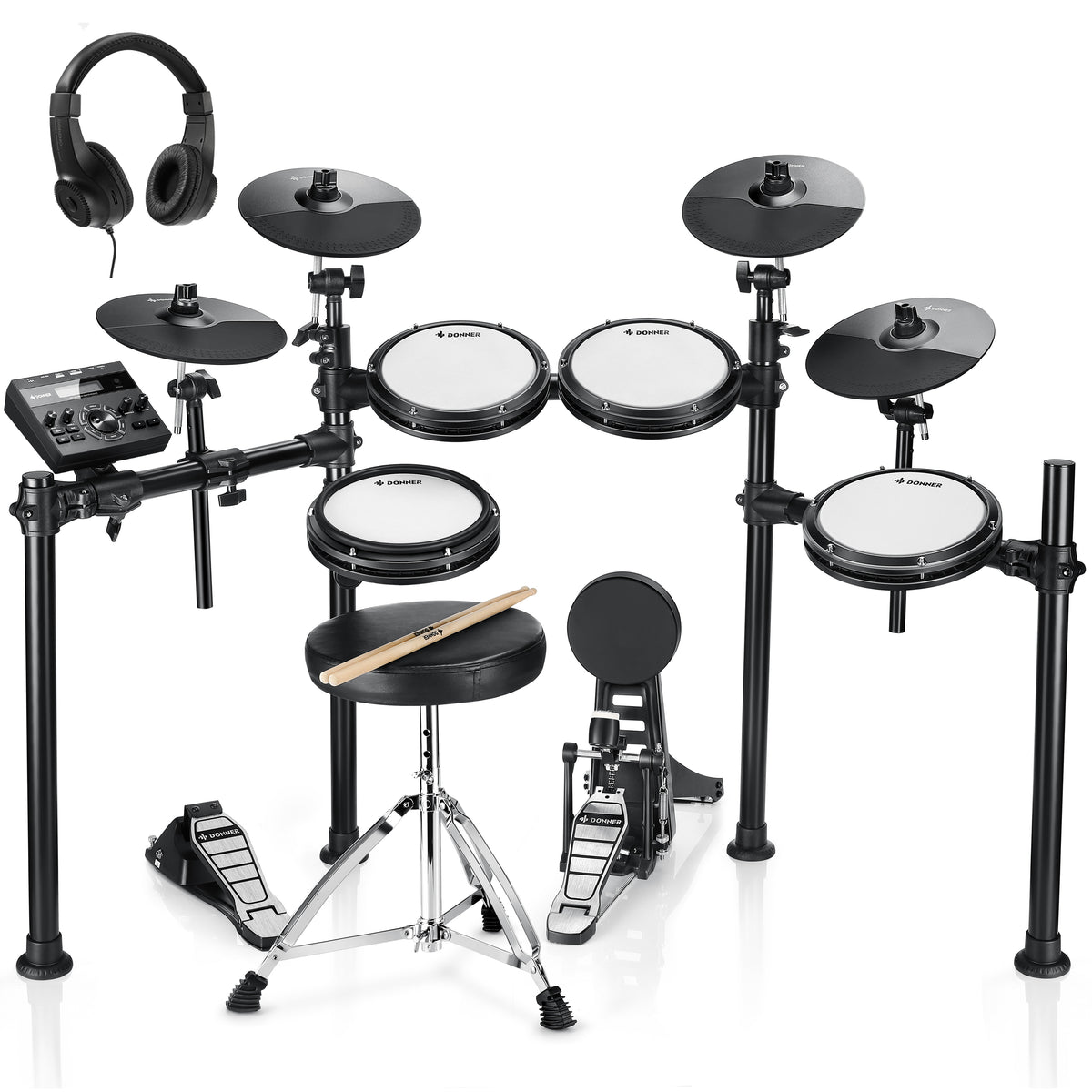 DED-200X Electronic Drum Set 5-Drum 4-Cymbal with Throne/Headphone Donner