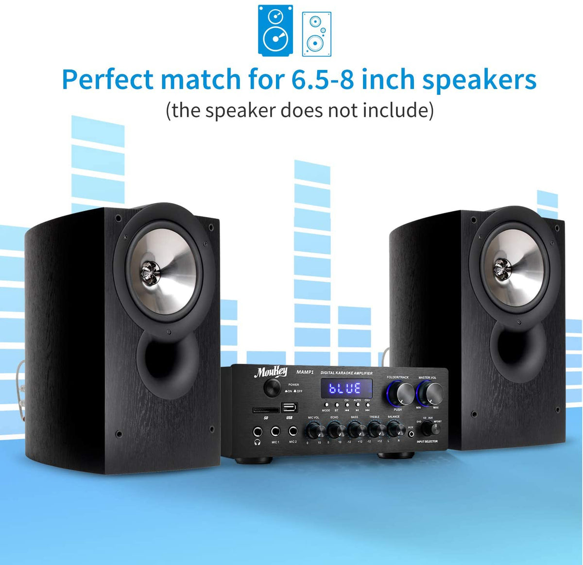 Moukey Bluetooth Power Amplifier System - w/USB, SD, AUX, MIC in w/Ech