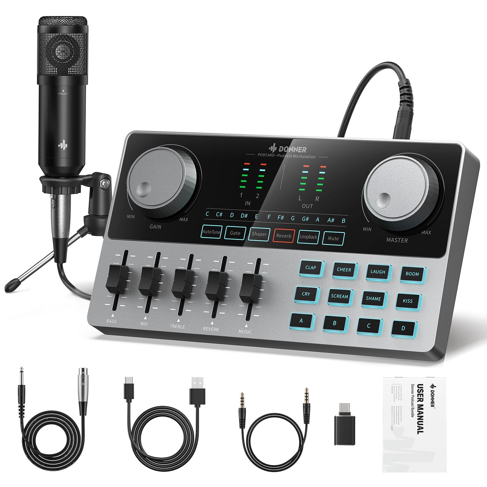 Donner Podcast Equipment Bundle Audio Interface With Sound Card Mixer